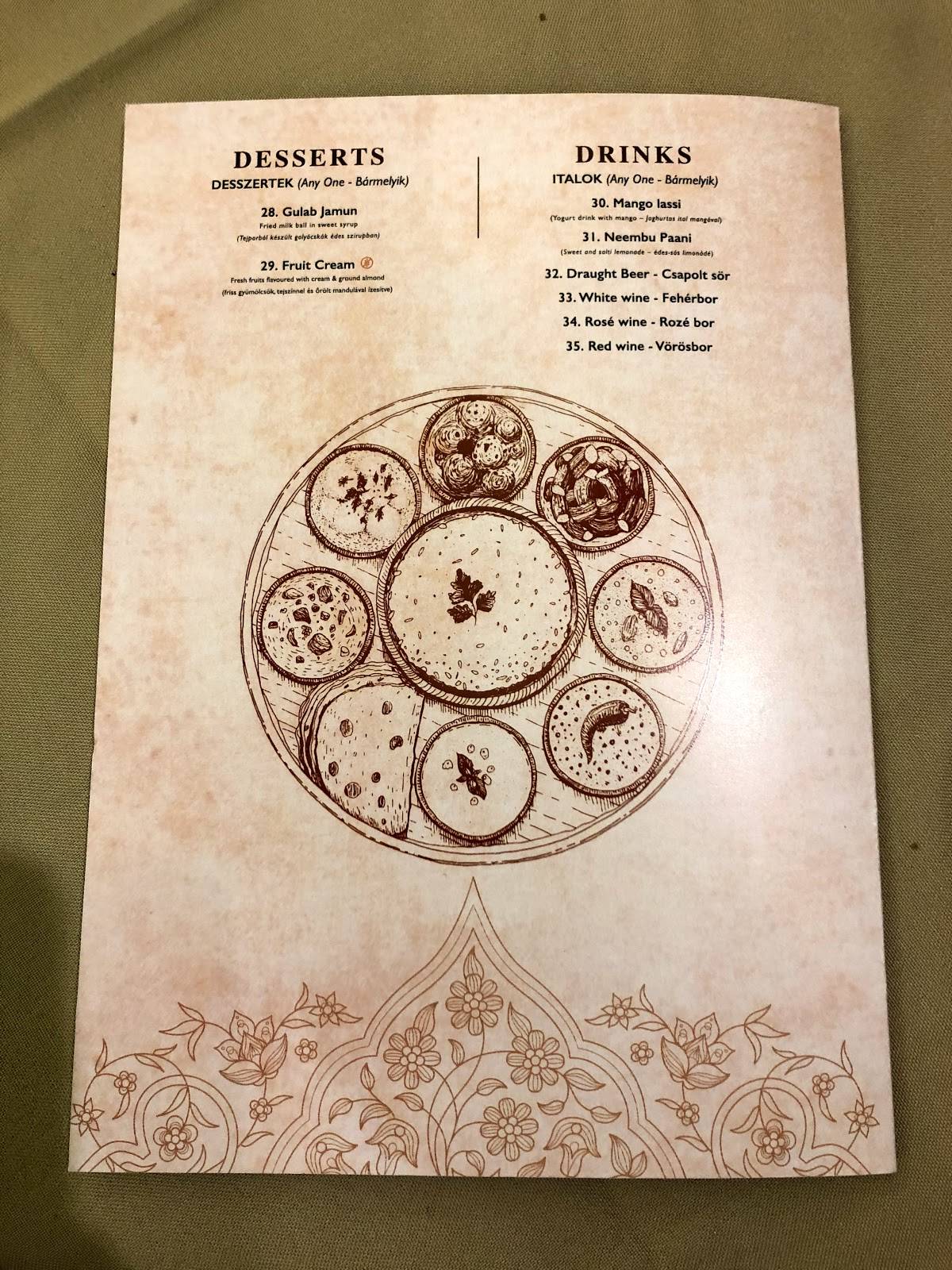 Carta de Indian Palate - Indian Restaurant in Budapest, Budapest