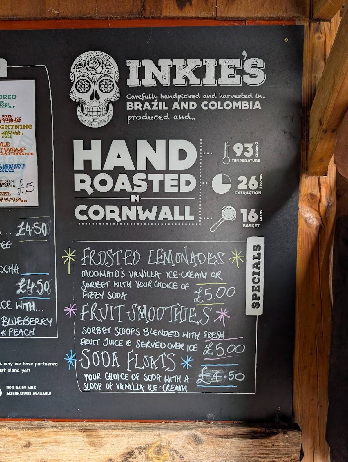 Menu at Inkie's Smokehouse restaurant, Liskeard