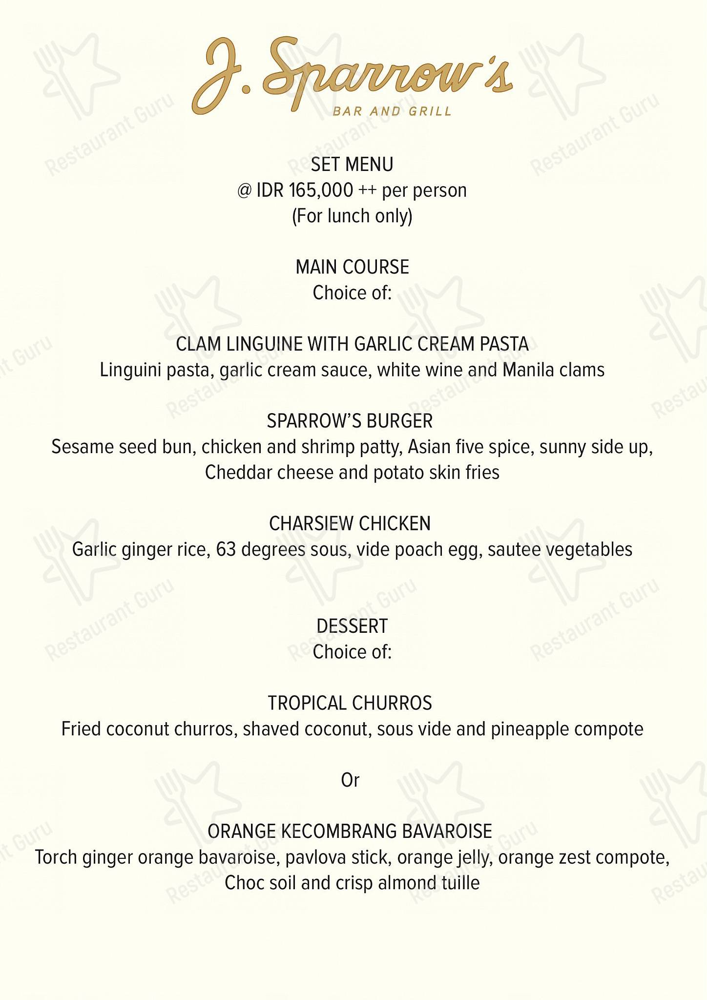 Menu at J.Sparrow Bar & Grill, South Jakarta