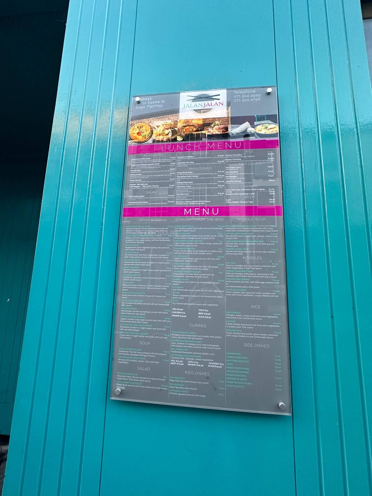 Menu at Jalan Jalan restaurant, Sligo