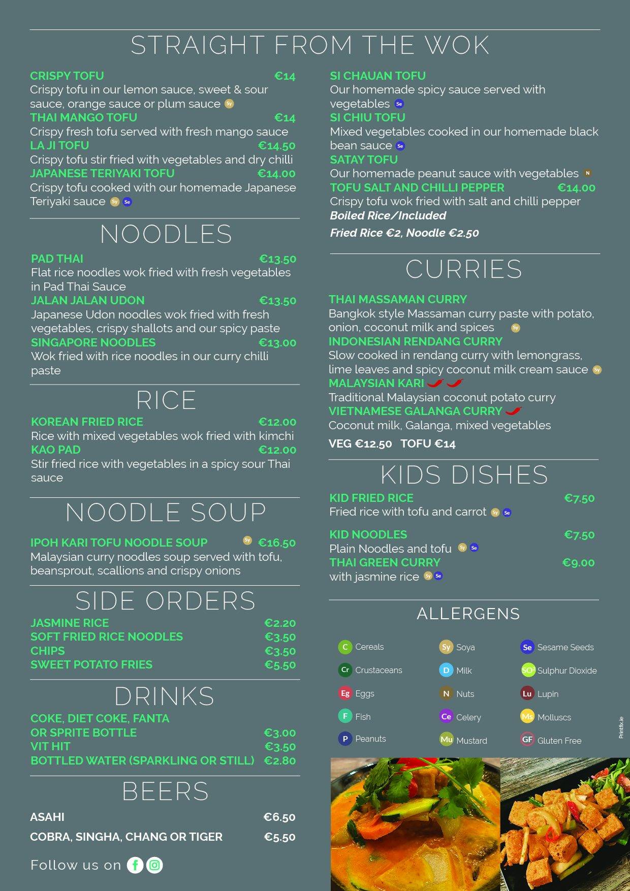 Menu at Bia Bao restaurant, Sligo