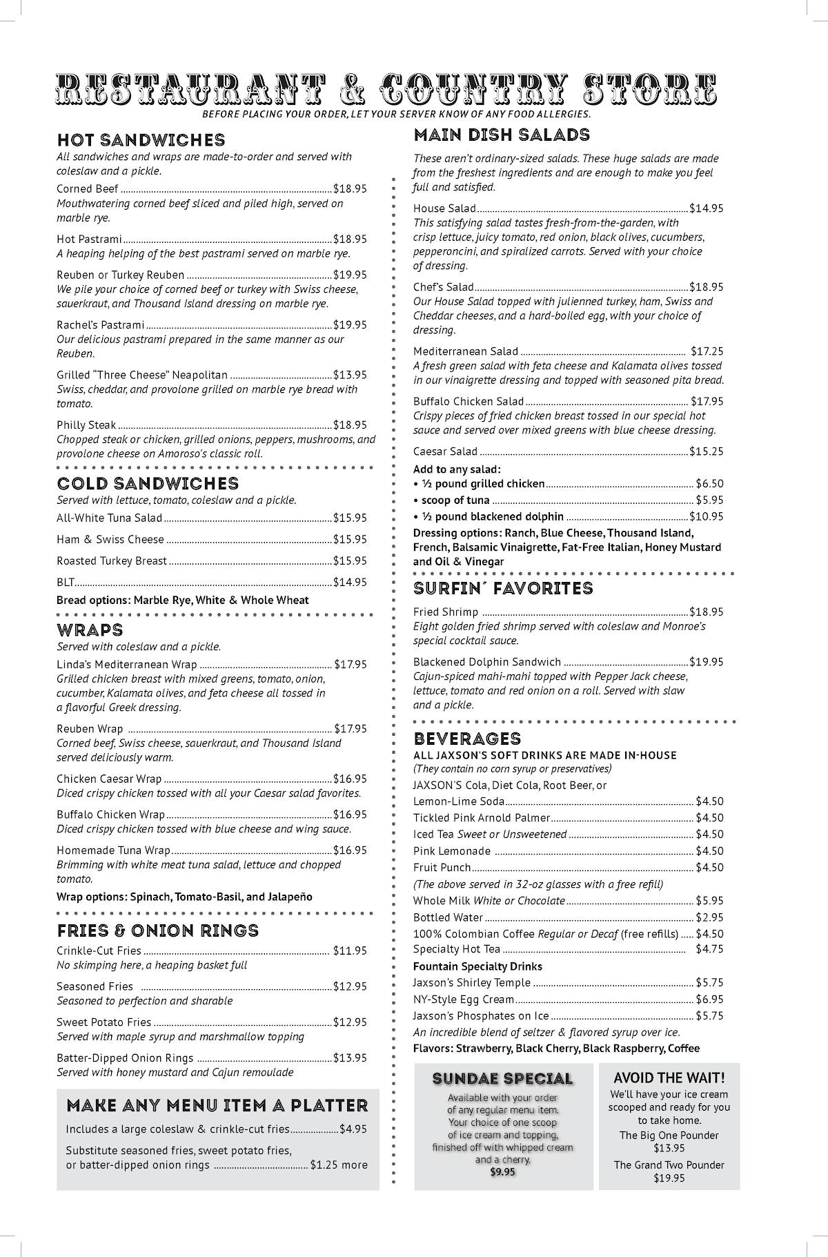Menu at Jaxson's Ice Cream Parlor & Restaurant, Dania Beach