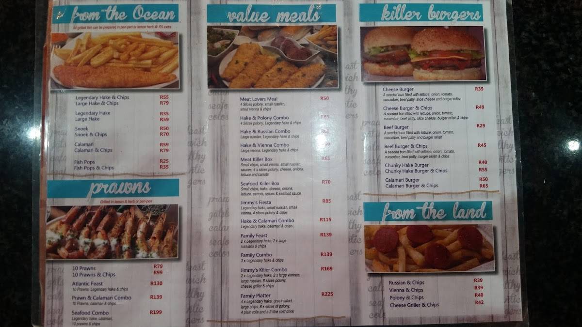 Menu at Jimmy's Killer Fish & Chips and Jimmys Killer Grills Mondeor ...