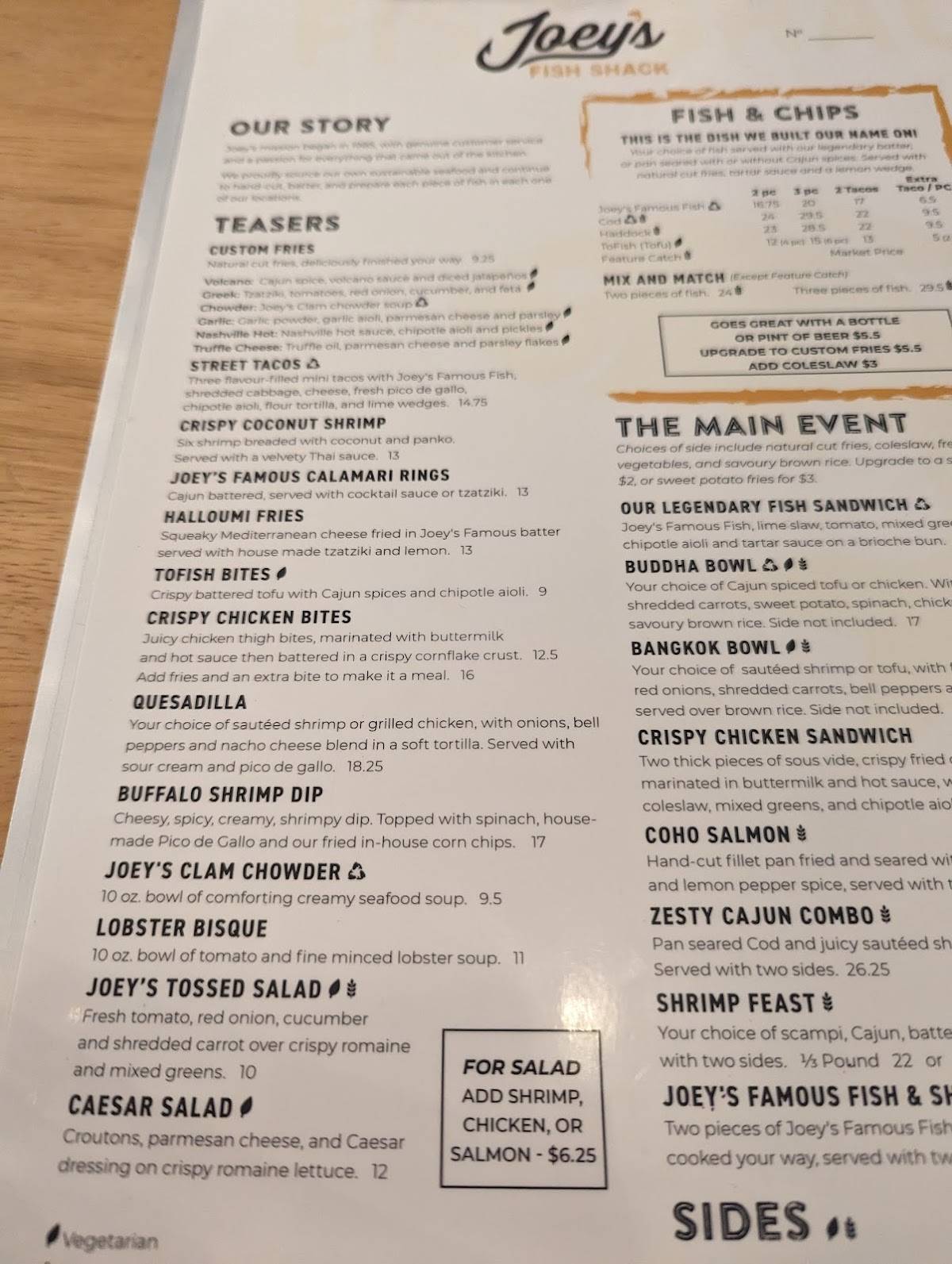 Menu at Joey's Fish Shack - Terra Losa restaurant, Edmonton, 95 Ave NW
