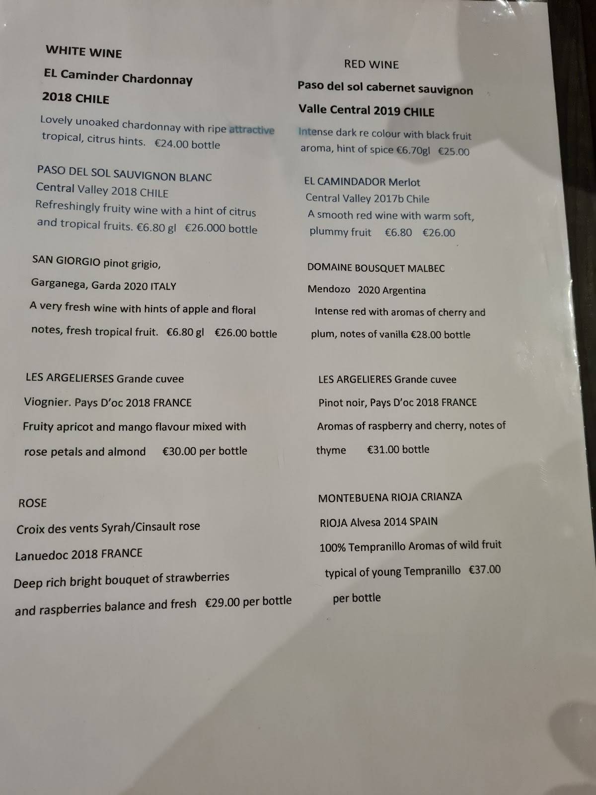 Menu at Juniper Restaurant, Mallow