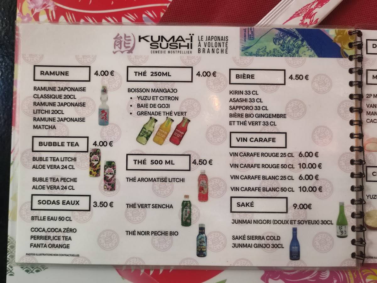 Menu au KUMA-Ï SUSHI JAPONAIS A VOLONTÉ MONTPELLIER restaurant, Montpellier