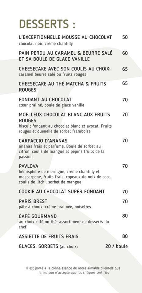 Menu au Restaurant KUMA, Rabat