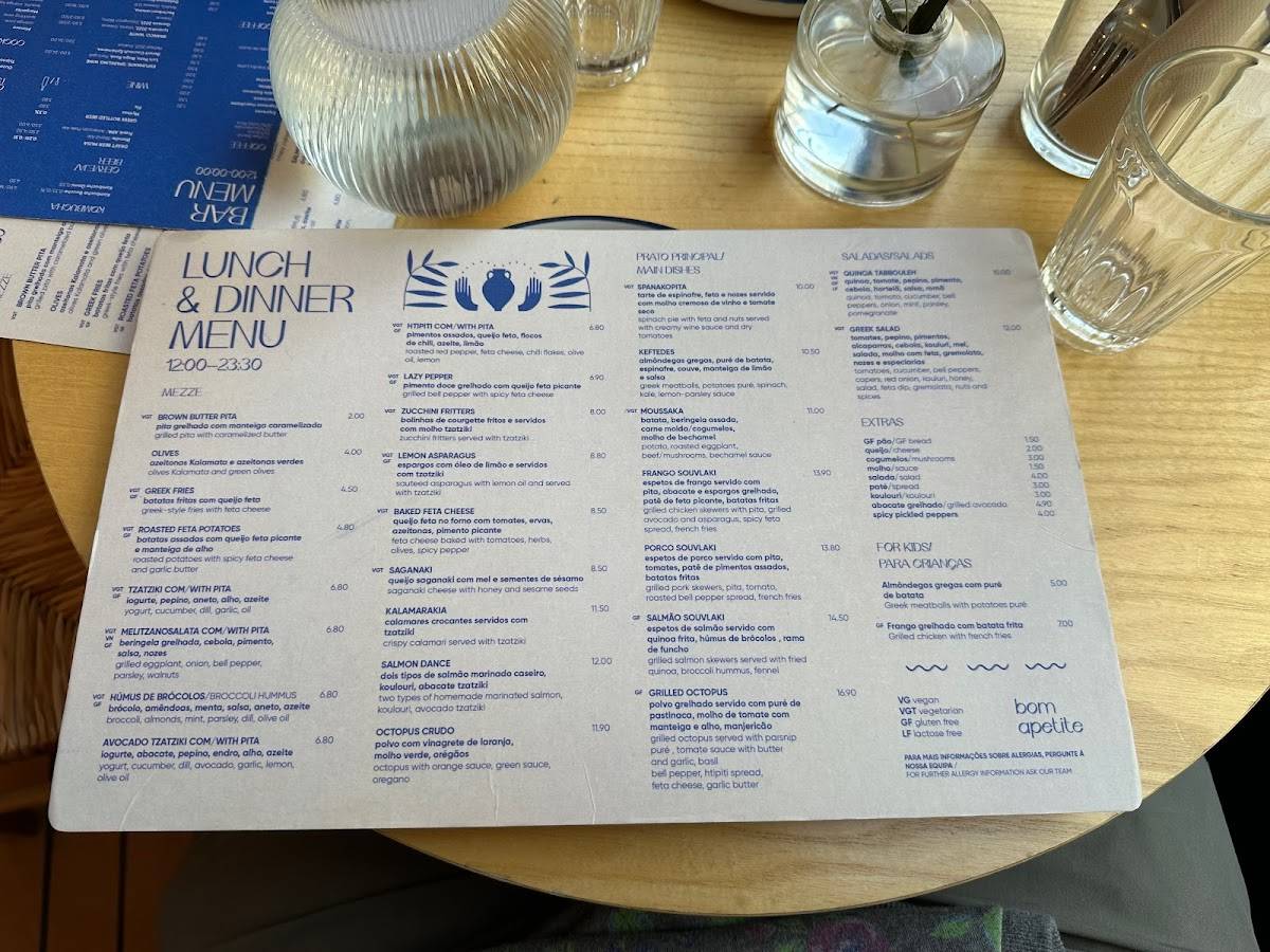 Menu em Kefi Greek Bistro restaurante, Lisboa