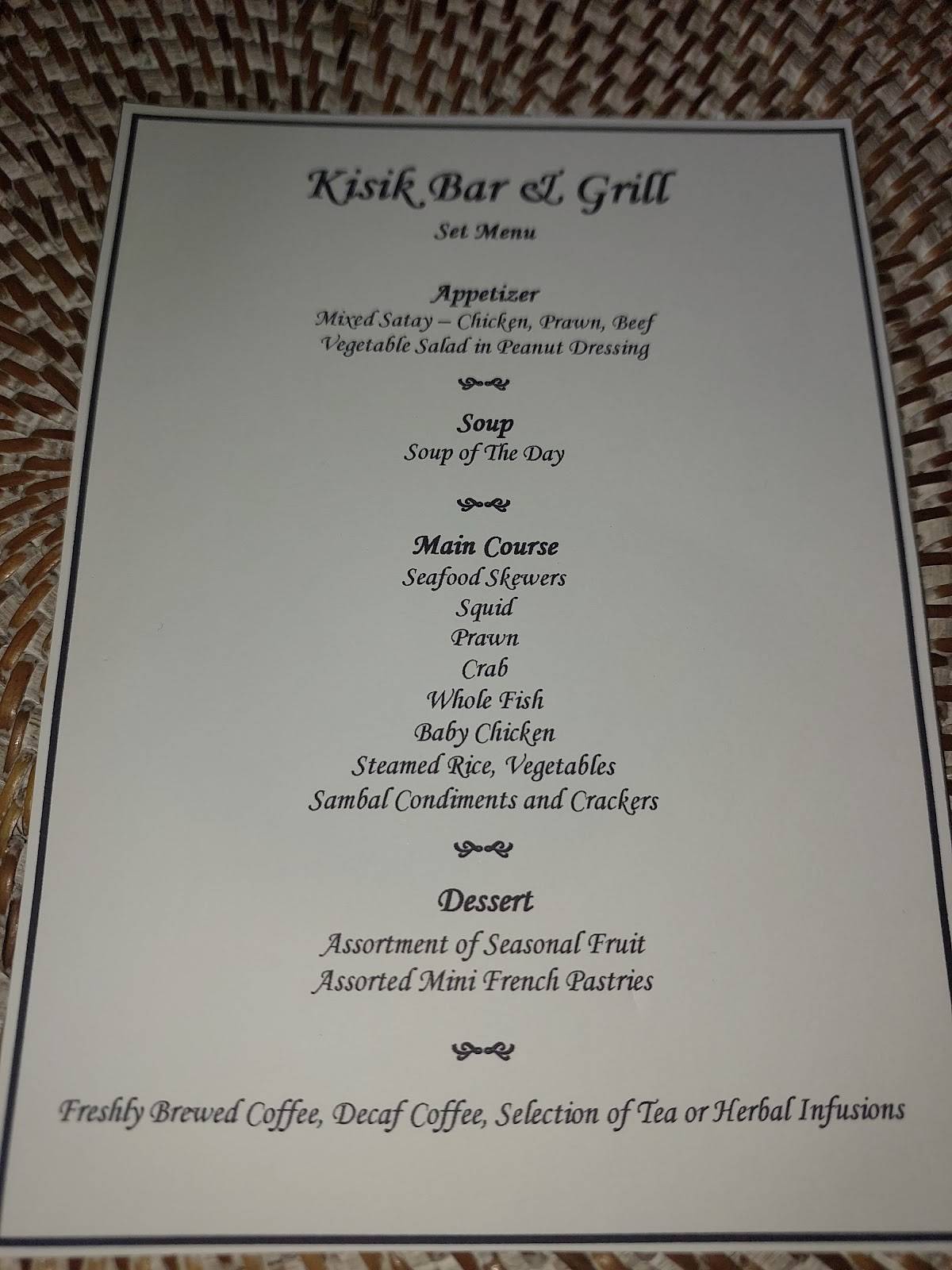 Menu at Kisik Seafood Bar and Grill, Jimbaran, Sejahtera