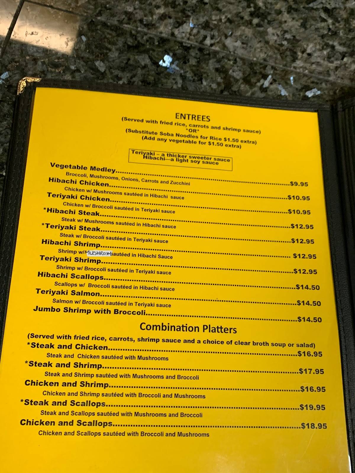 Menu at Kobe Express restaurant, Cherokee