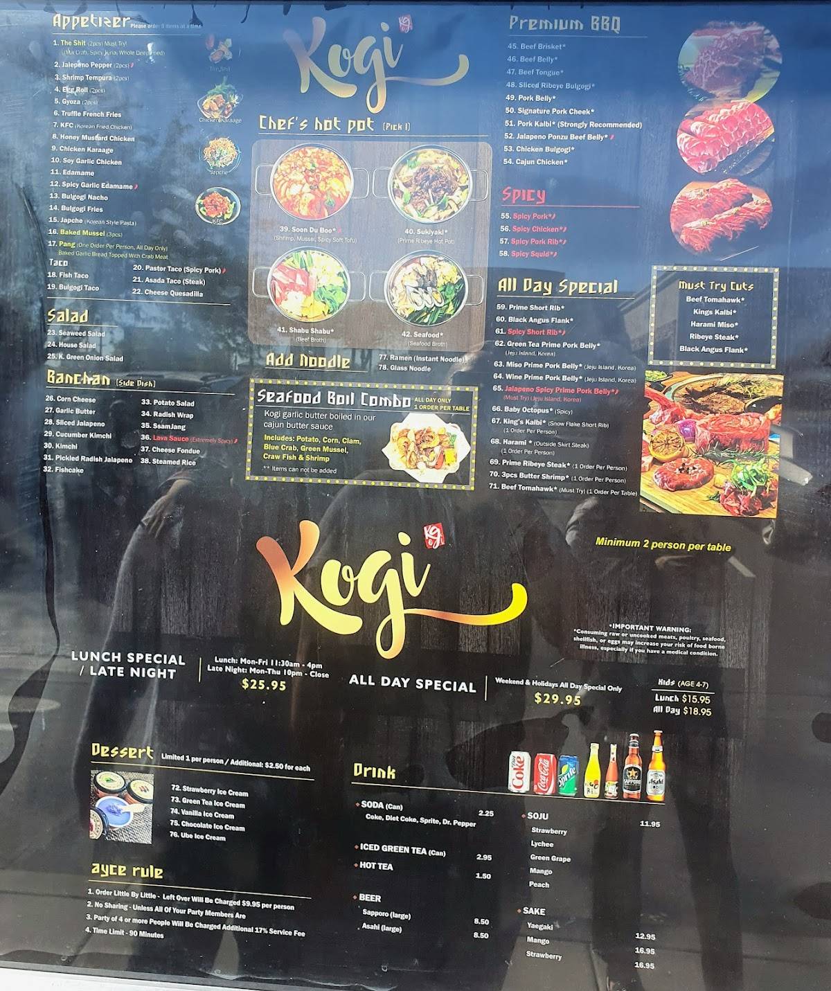 Menu at Kogi Korean BBQ & Seafood Hot Pot, Las Vegas