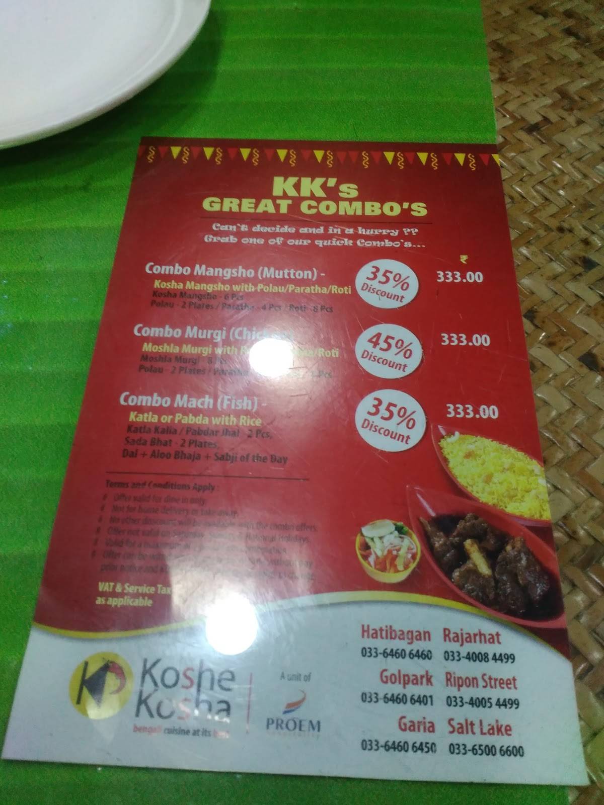 Menu at Koshe Kosha, Kolkata, 152/1