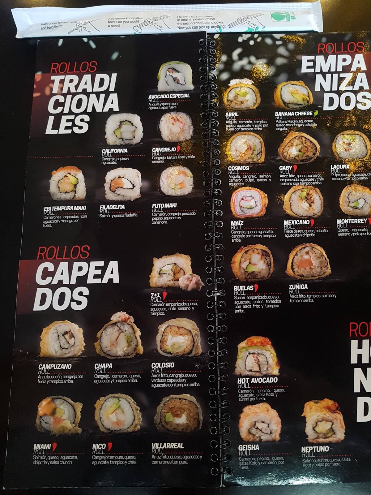 Carta de Koto sushi bar Revolución, Monterrey, Av. Revolución 3803