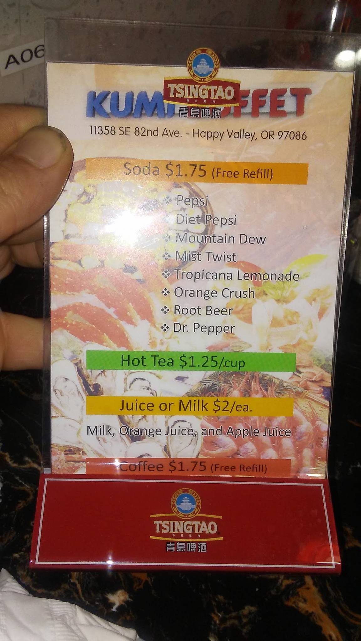 Menu at Kumi Buffet restaurant, Happy Valley