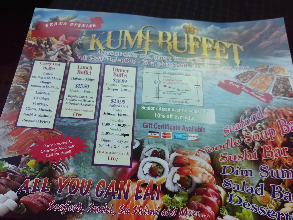 Menu at Kumi Buffet restaurant, Happy Valley