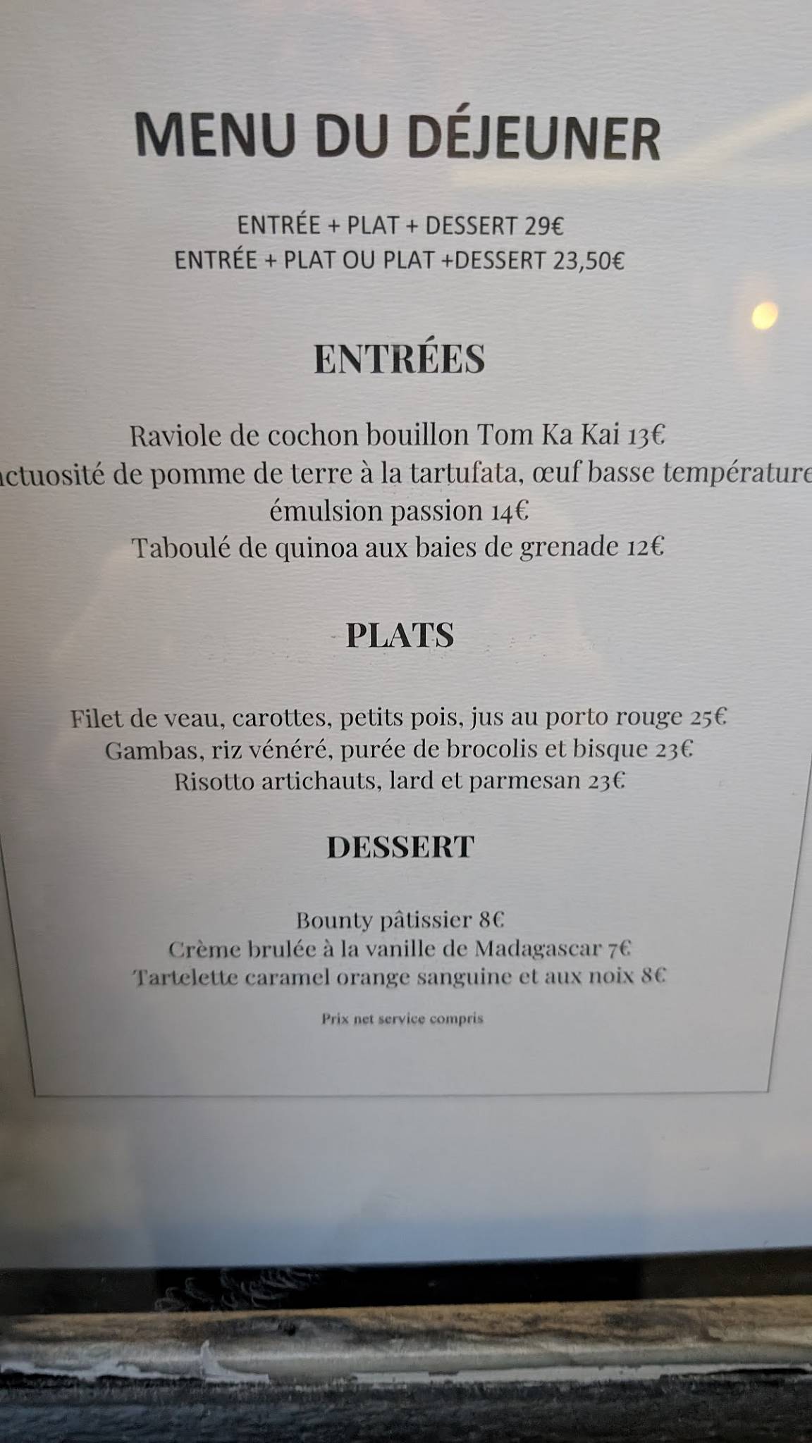 Menu au L'Alchimie restaurant Nice, Nice