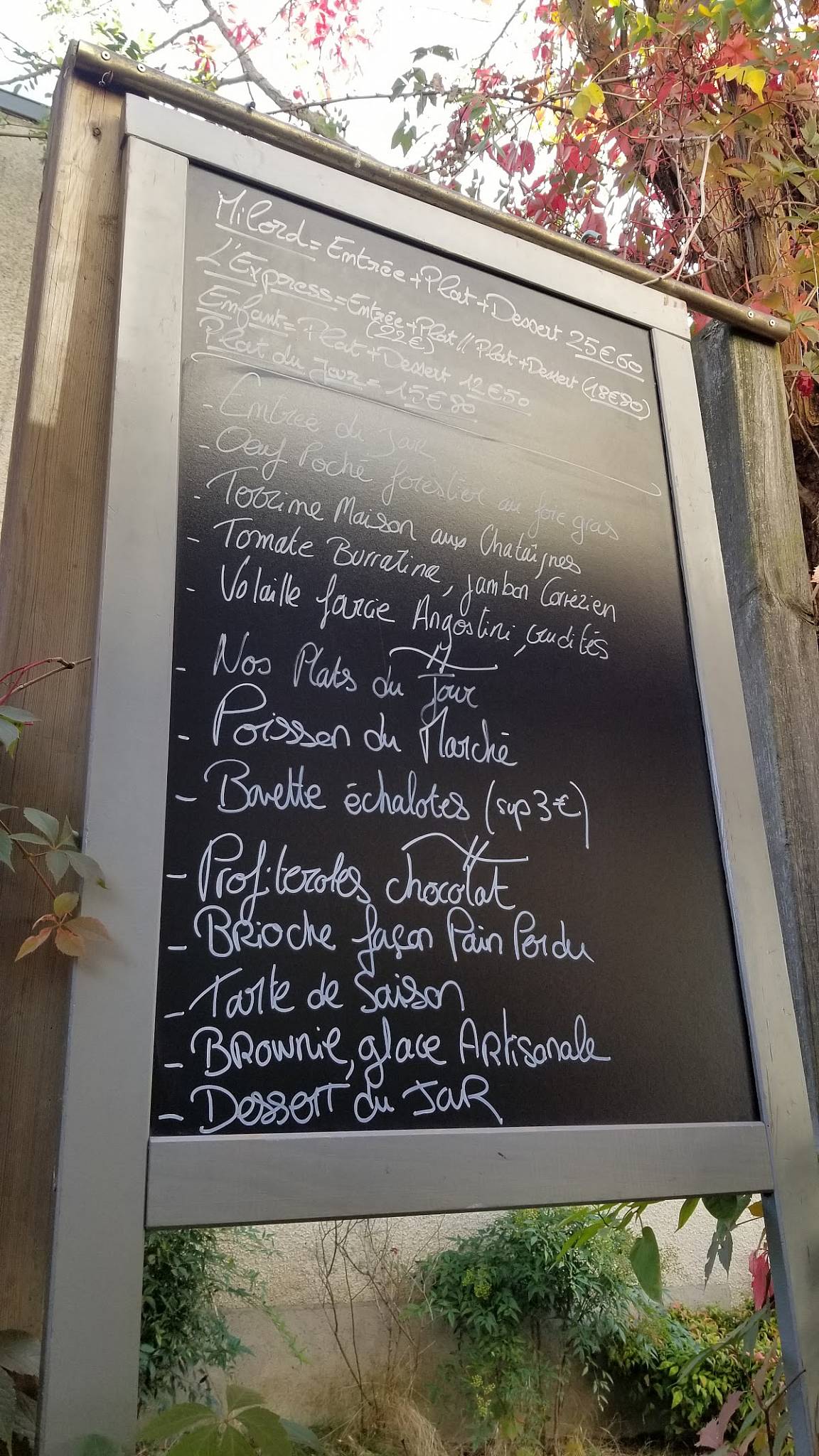 Menu au LE MILORD restaurant, Oradour-sur-Glane