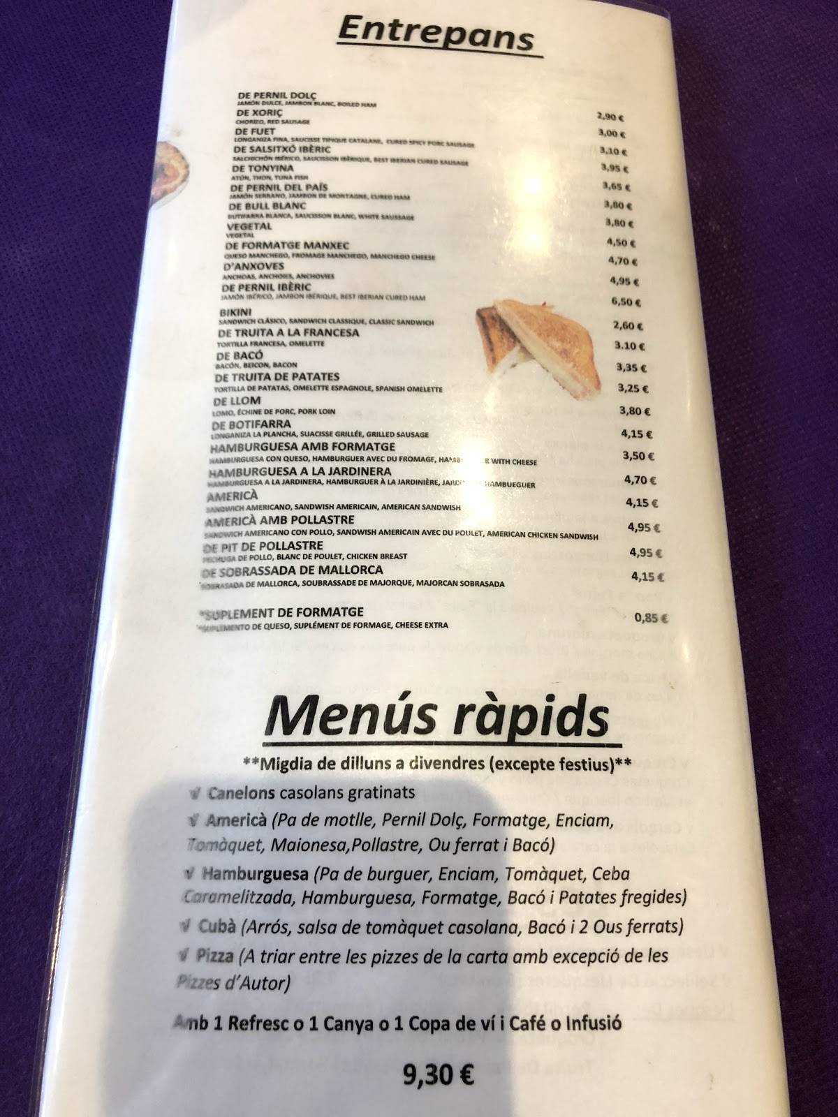 Carta de Restaurant L'Orri, Andorra la Vieja, Carrer Prat de la Creu, 41