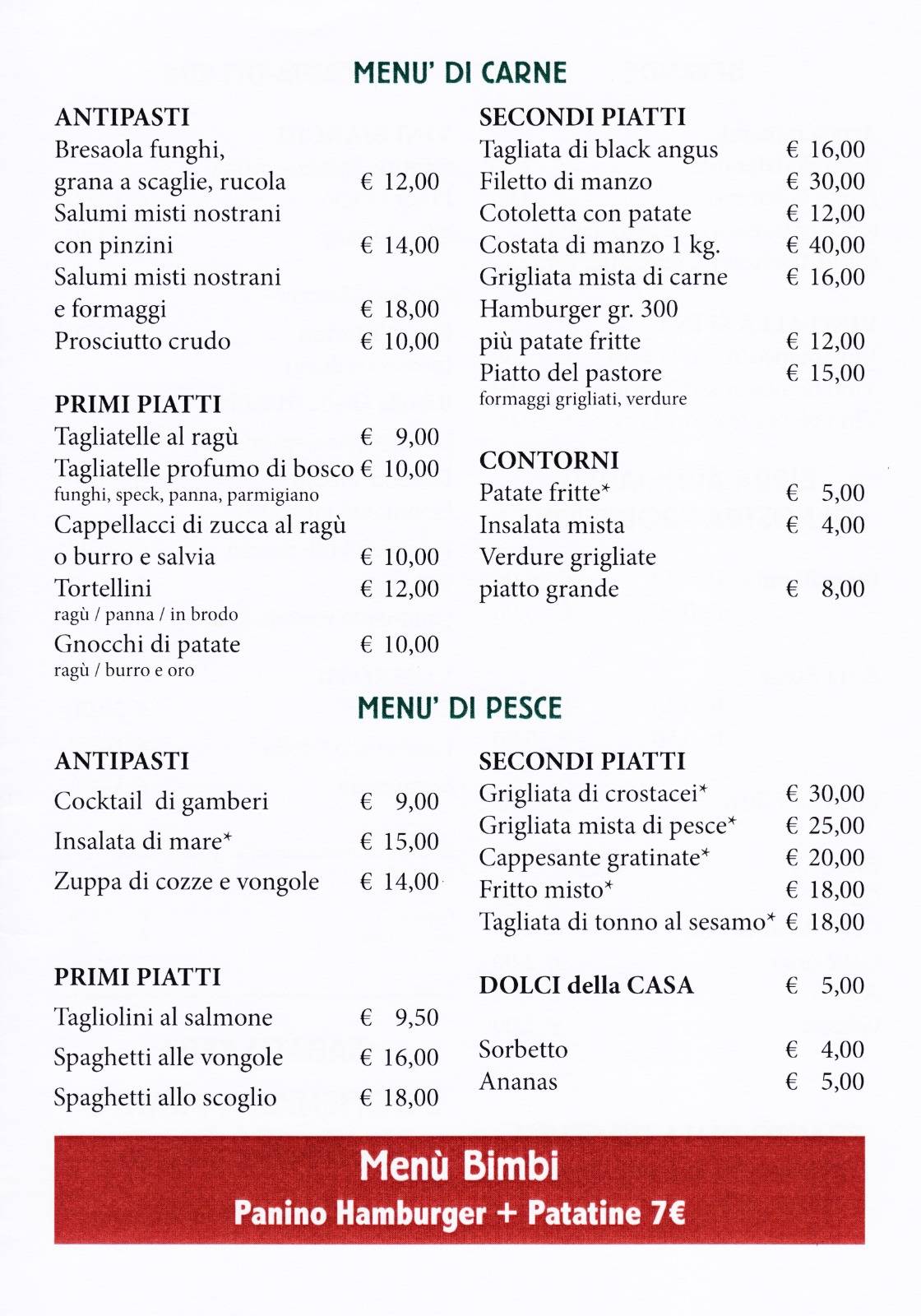 Speisekarte von La Baita Pizzeria Ristorante Tennis, Vigarano Pieve