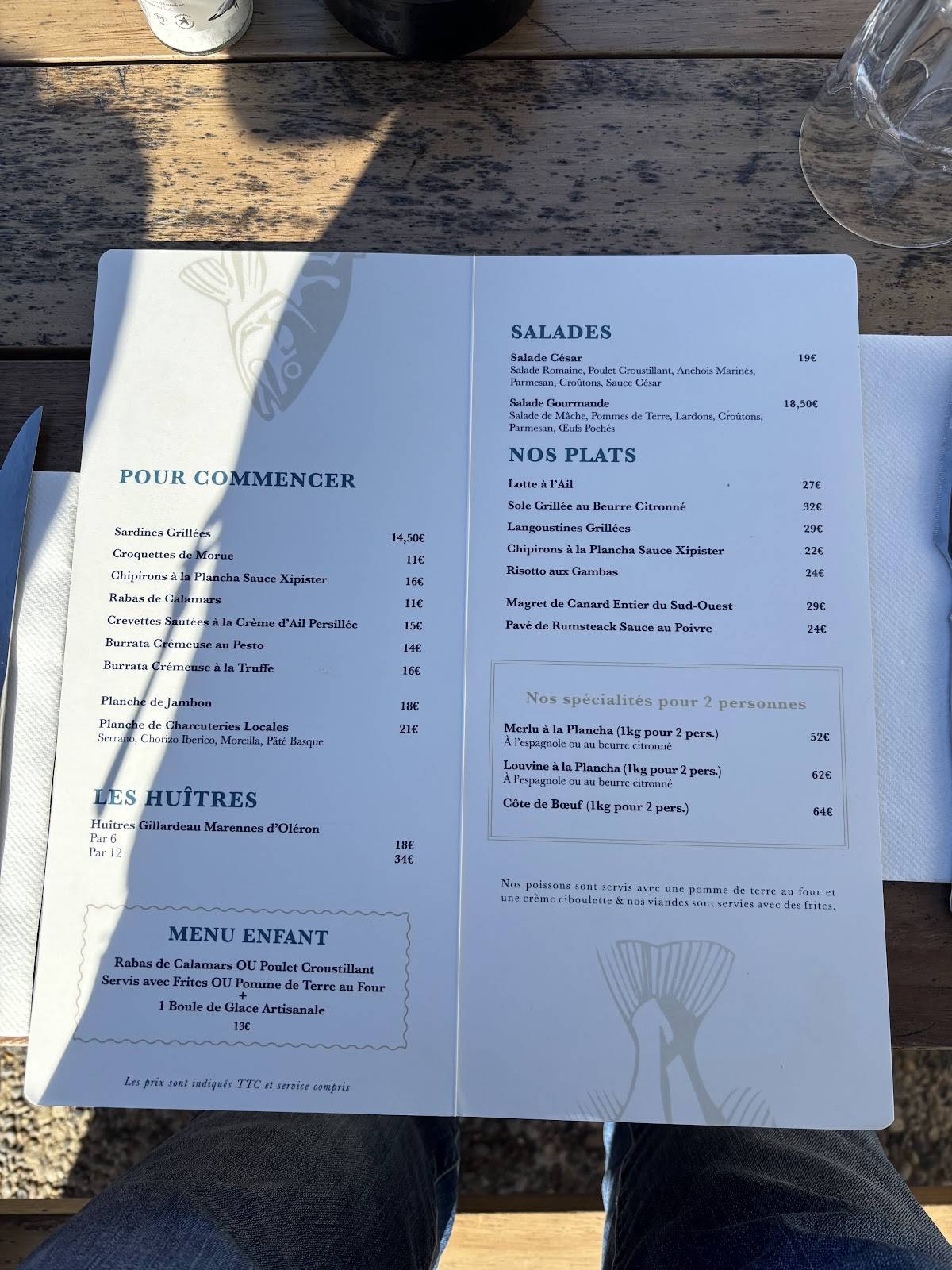 Menu au La Plancha restaurant, Bidart