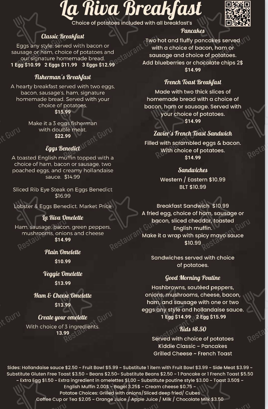 Menu at La Riva Grill restaurant, Richibucto, Rue Main