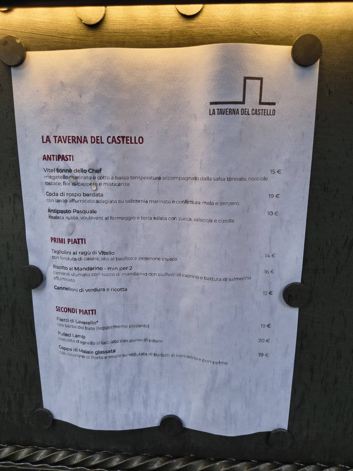Menu at La Taverna del Castello restaurant, Dervio, Via P. Badoglio