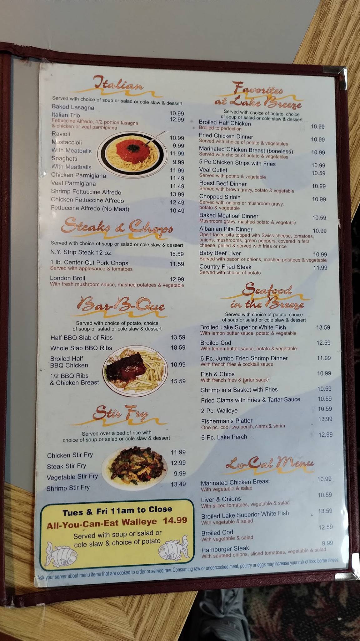 Menu at Lake Breeze Restaurant, Harrison charter Township