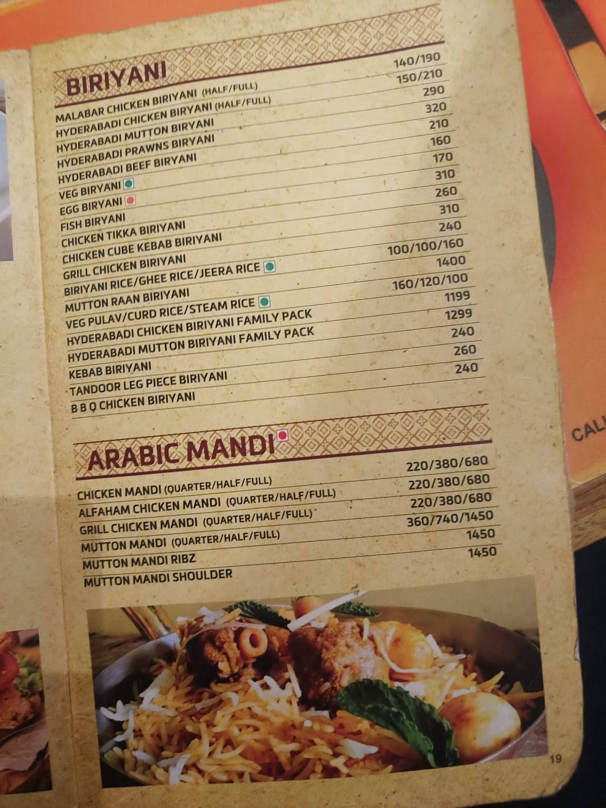 Menu at Le Arabia Restaurant, Kazhakkoottam, Enjakkal Bypass Road