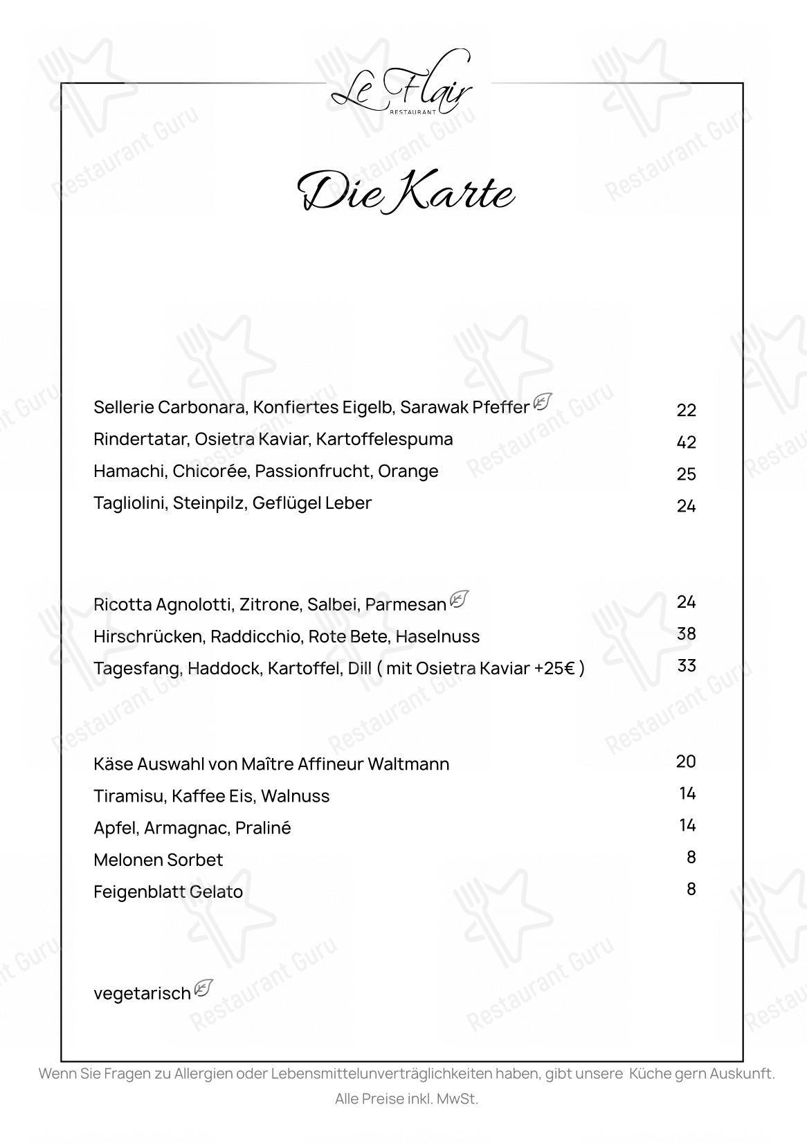 Speisekarte von Restaurant Le Flair, Düsseldorf
