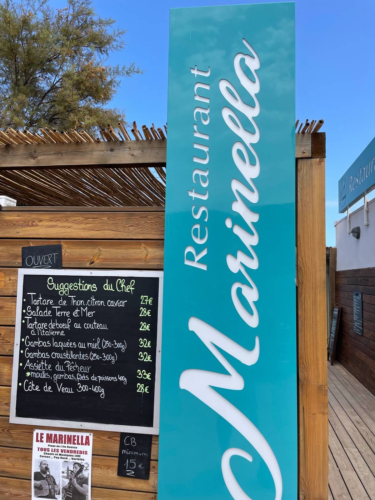 Menu at Le Marinella restaurant, L'Île-Rousse