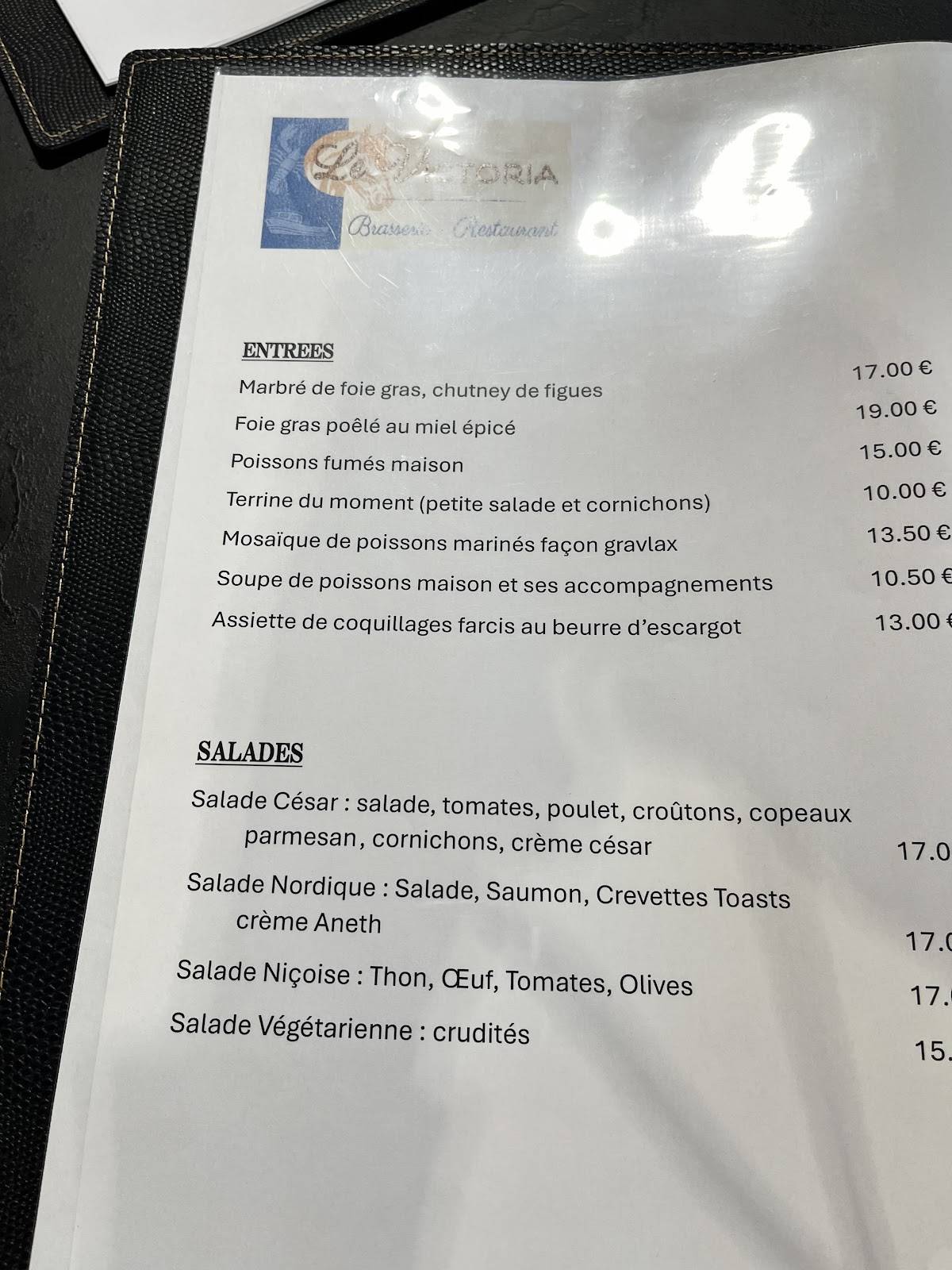 Menu au Restaurant Le Victoria, Honfleur