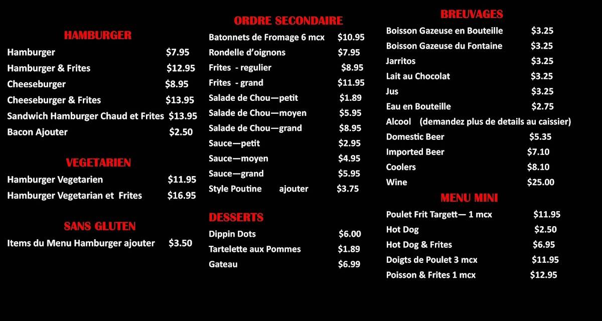 Menu at Lenny's Takeout Moncton restaurant, Moncton