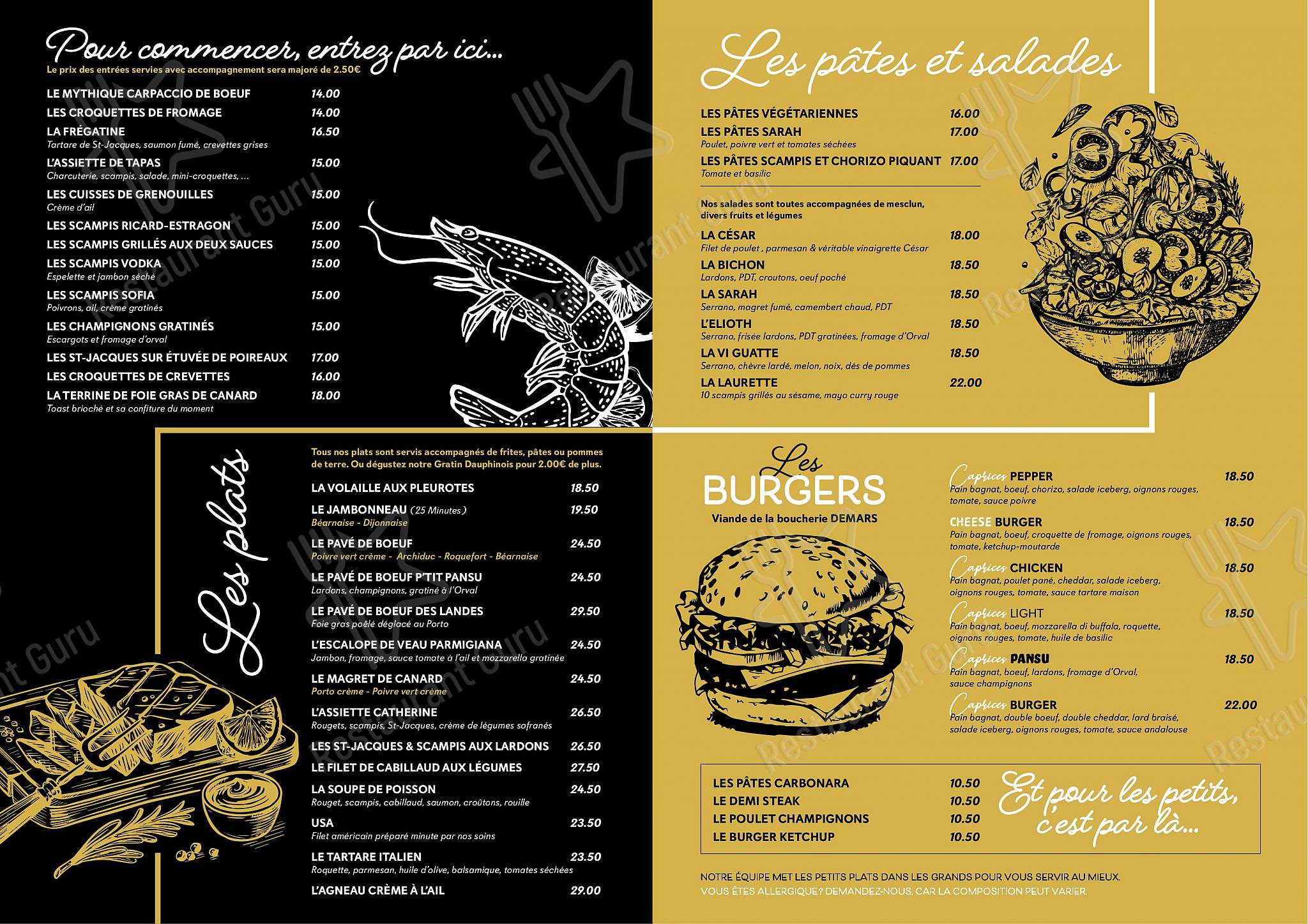 Menu au Les Caprices de Julie, Bertrix