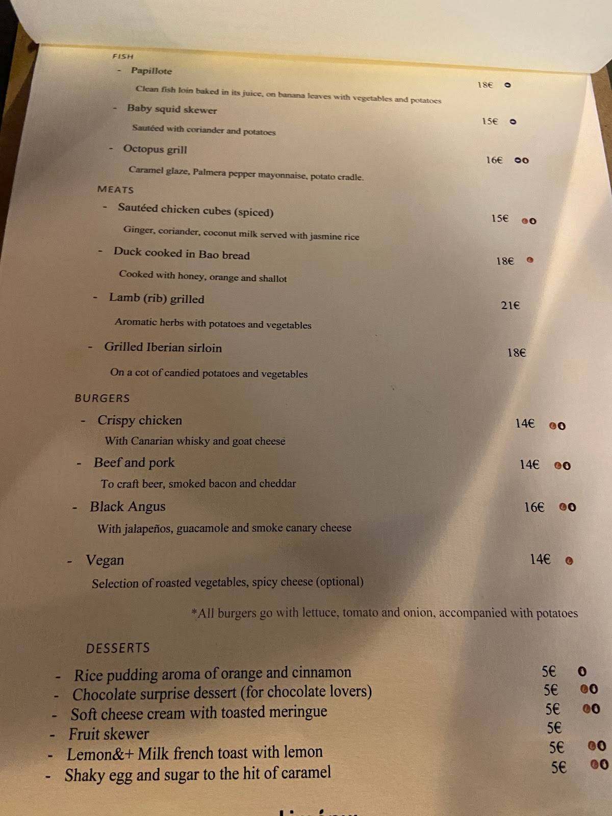 Menu at Limón y + restaurant, Playa Blanca