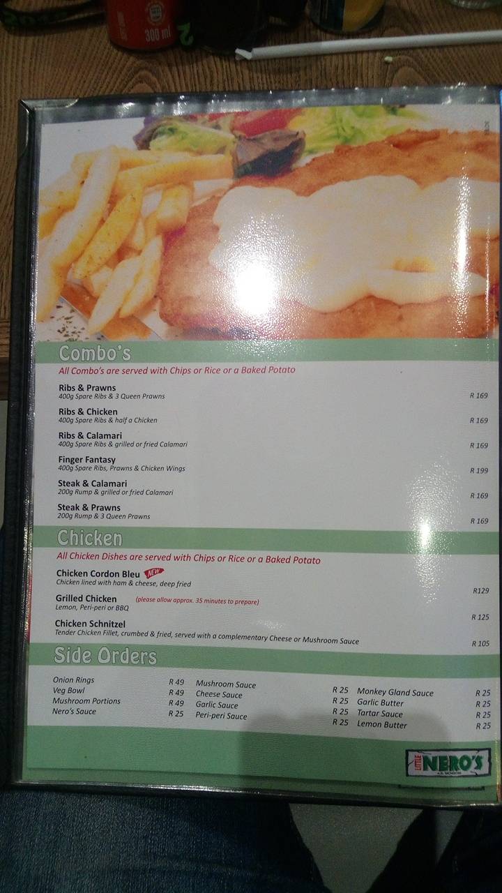 Menu at Little Neros restaurant, Boksburg
