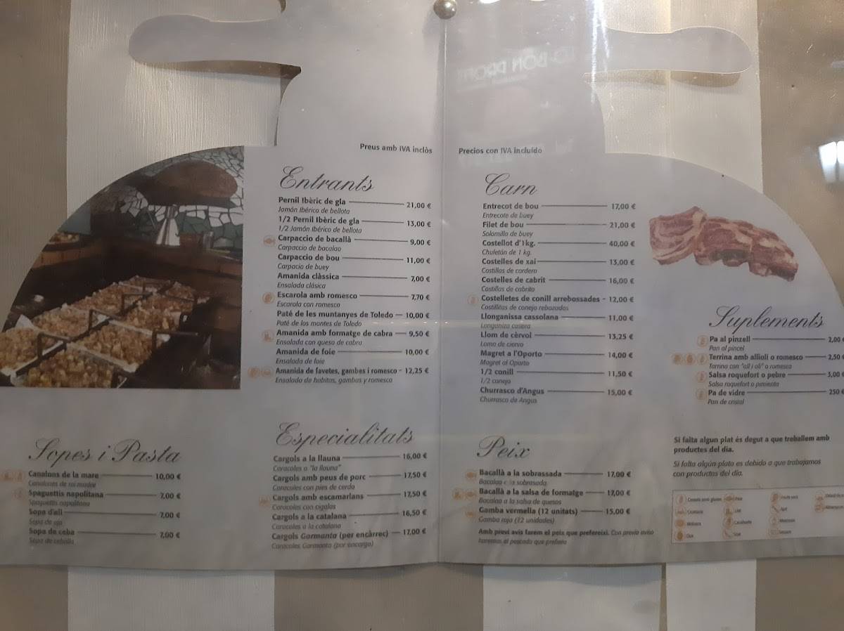 Carta de Restaurant Lo Bon Profit, Reus