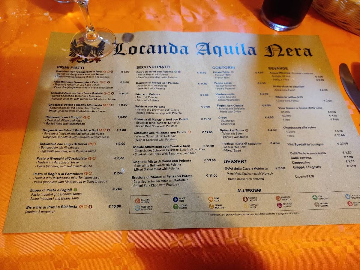 Speisekarte von Locanda Aquila Nera restaurant, Malborghetto