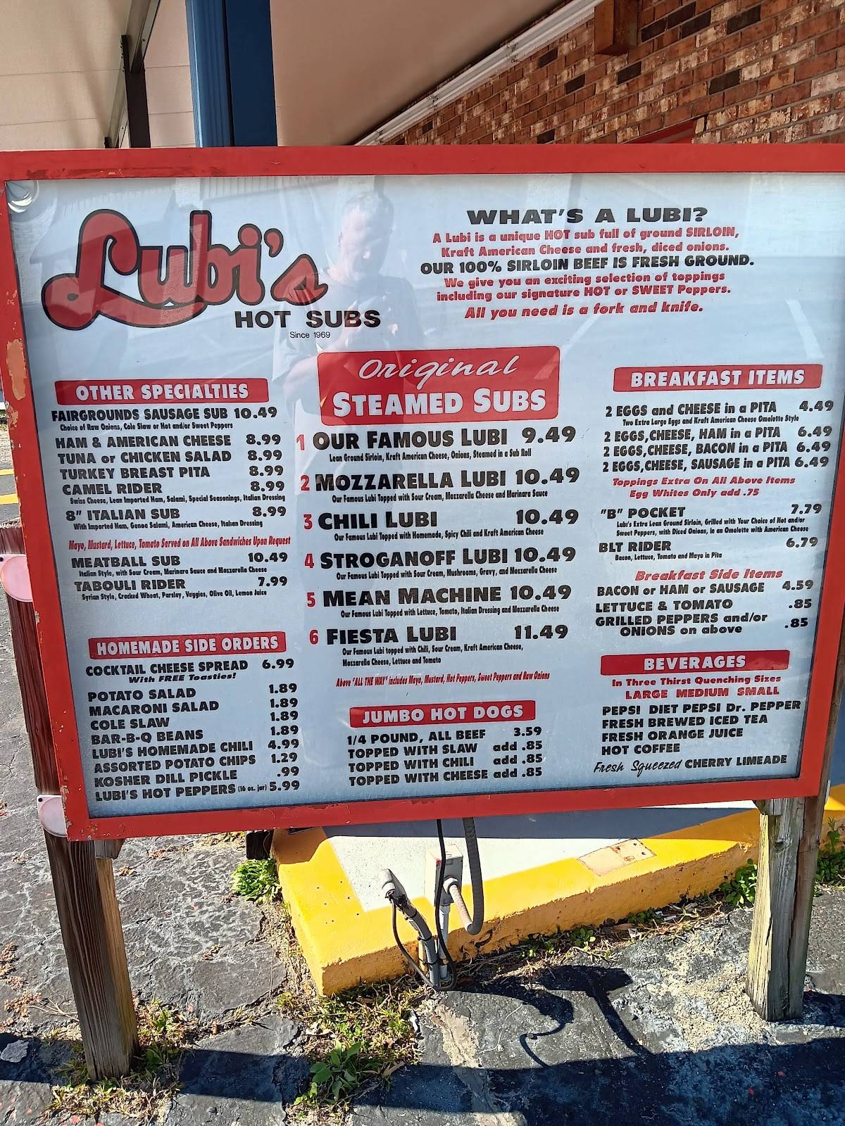 Menu at Lubi's Hot Subs fast food, Jacksonville, Beach Blvd