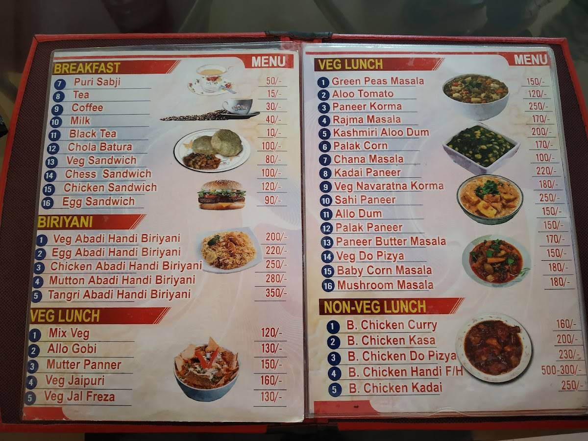 Menu at Maa kali Line Hotel, India, Tihu Chowk