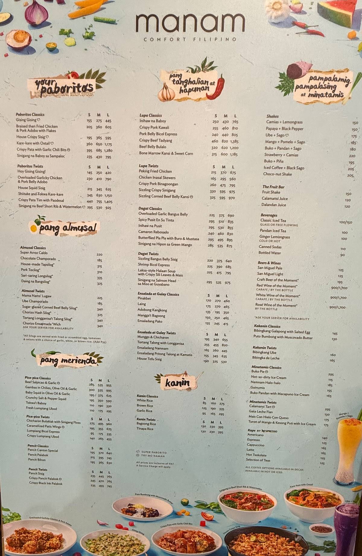 Carta del restaurante Manam Robinsons Place, Manila, L1