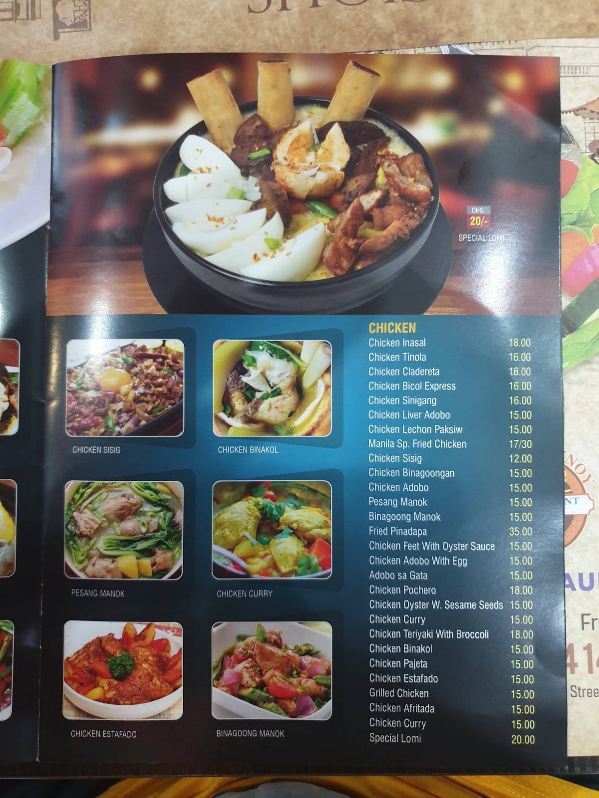 Menu at Manila Pinoy Restaurant And Bakery, Abu Dhabi, E18-02