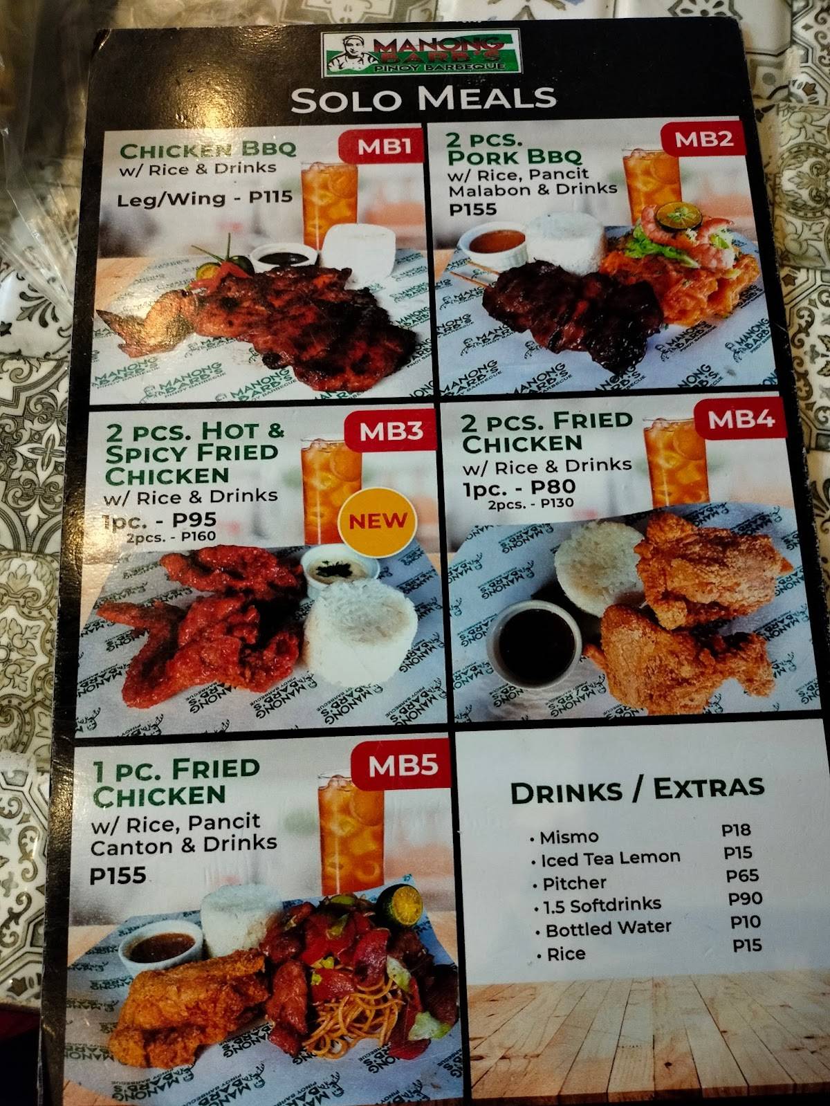 Menu at Manong Barb's - General Trias Branch, General Trias