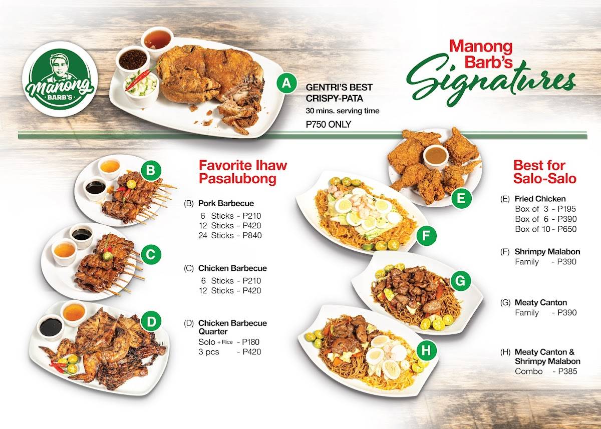 Menu at Manong Barb's - General Trias Branch, General Trias