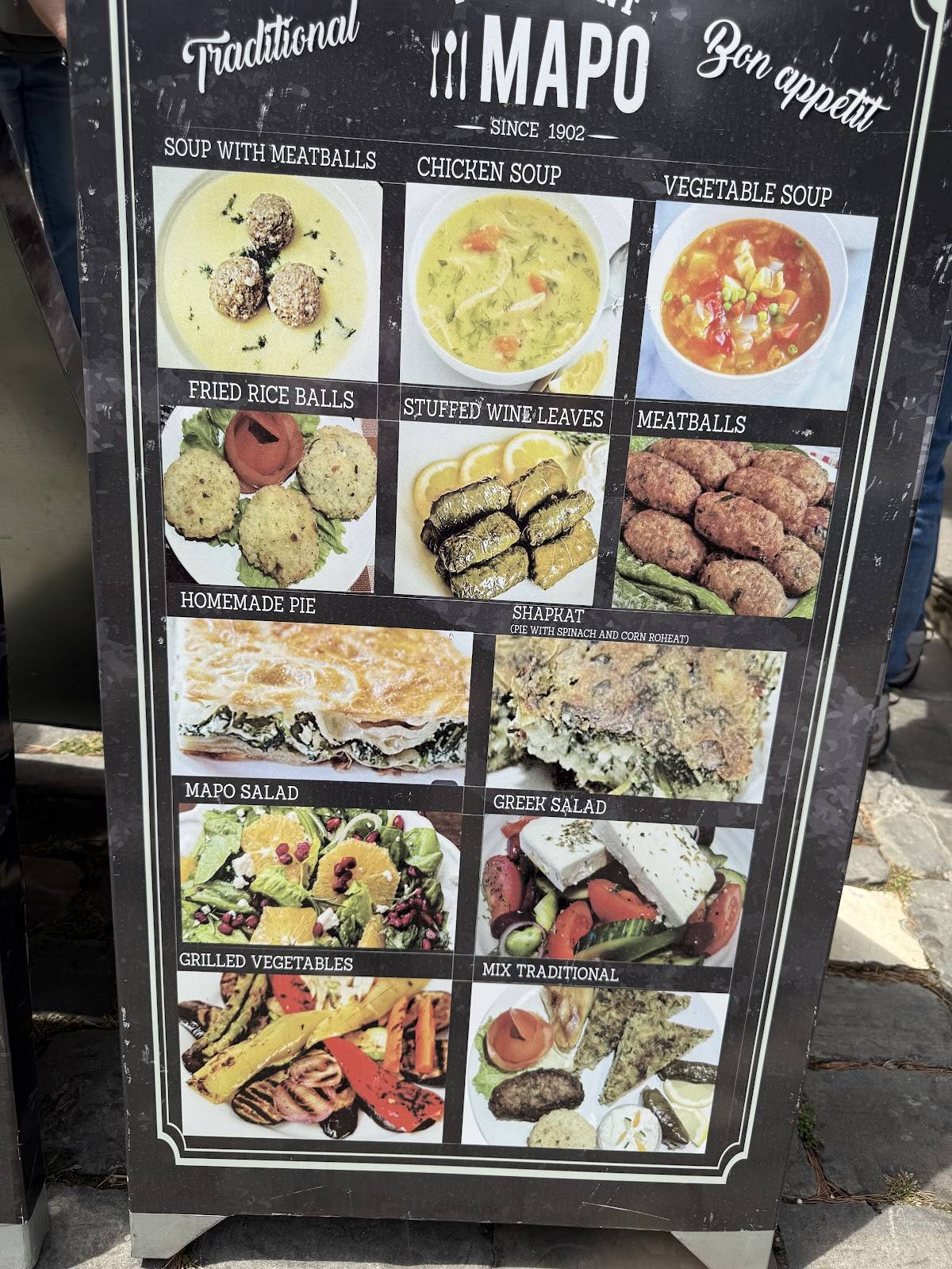 Menu at Mapo Restaurant, Gjirokaster
