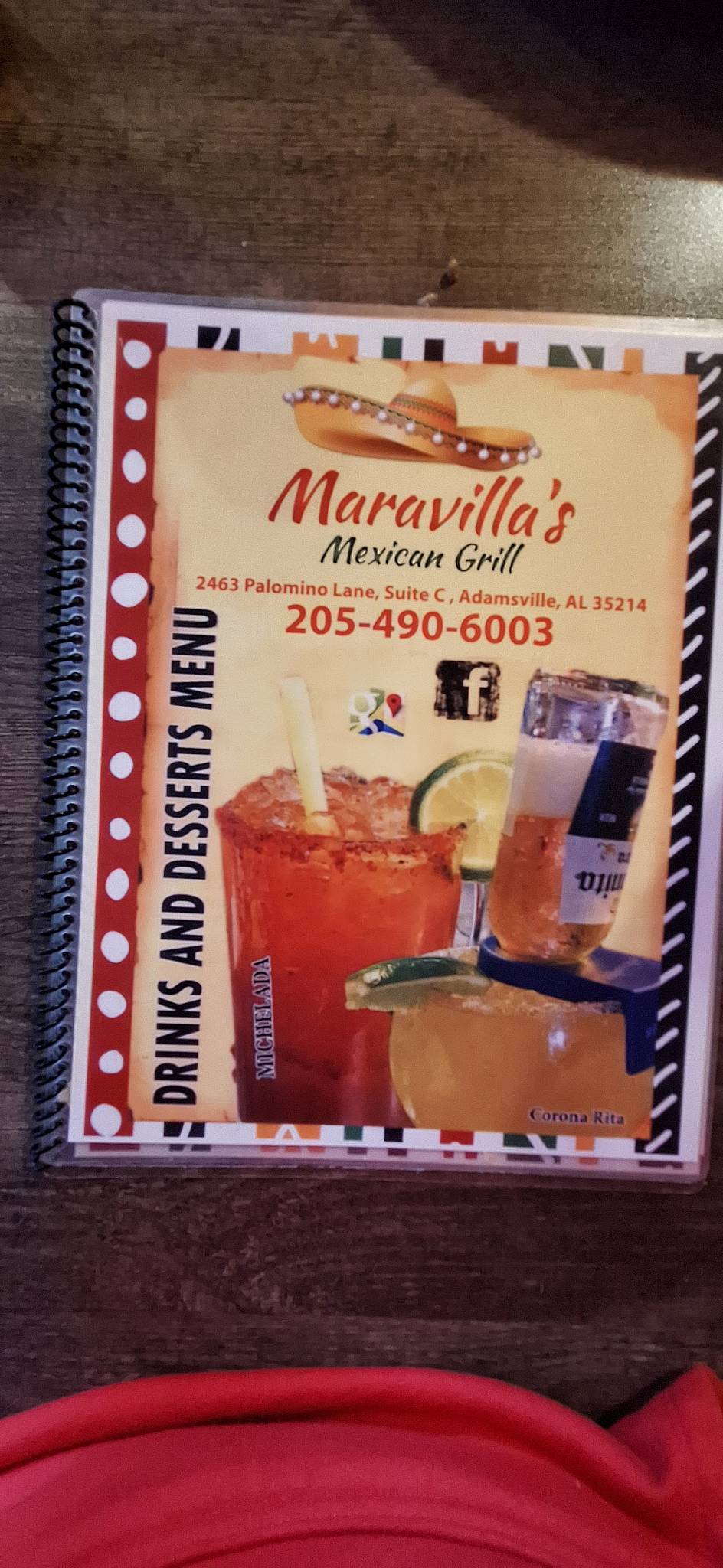 Menu at Maravilla's Mexican Grill restaurant, Adamsville