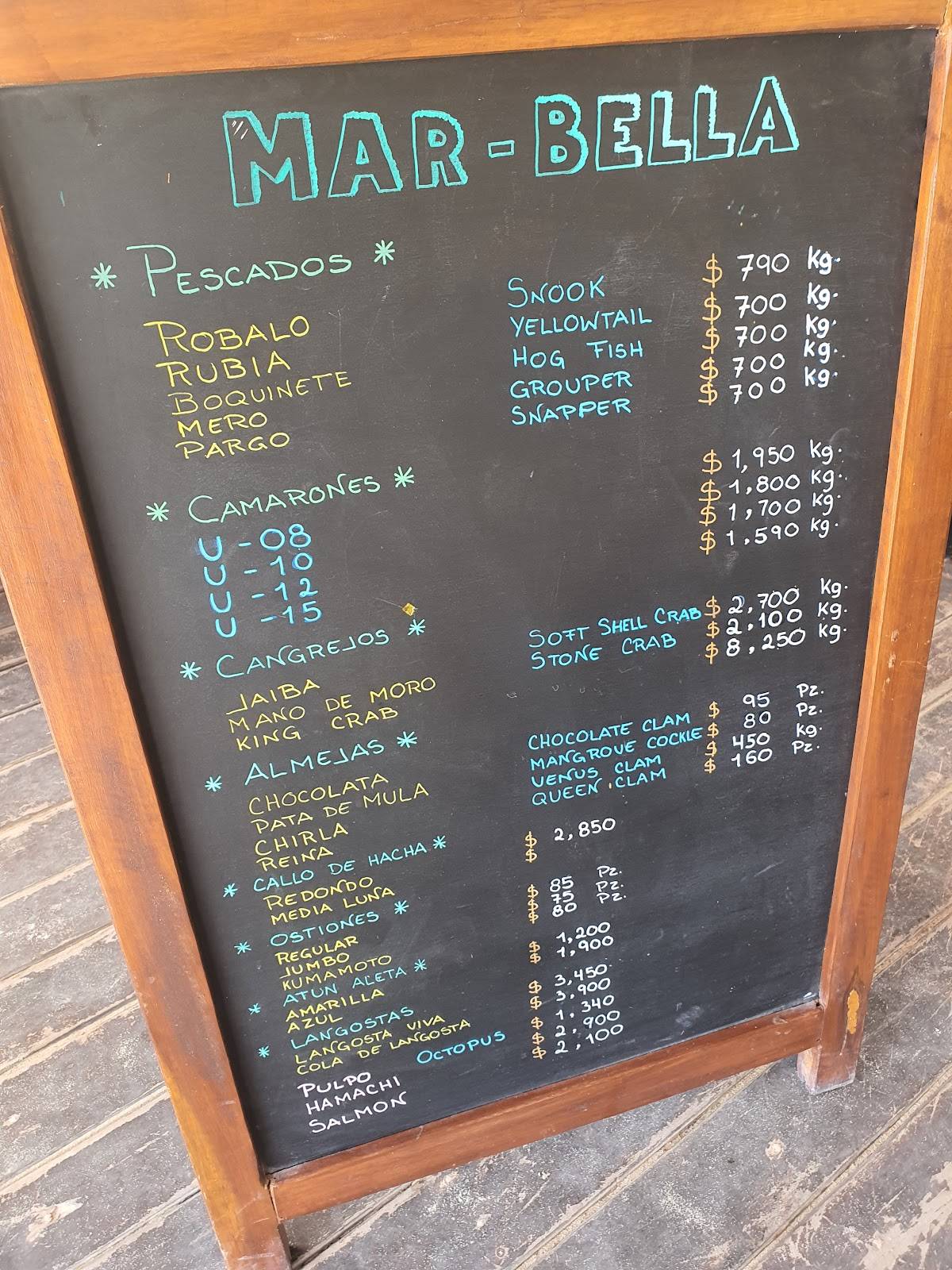 Menu at Marbella Fish Market and Raw Bar, Isla Mujeres