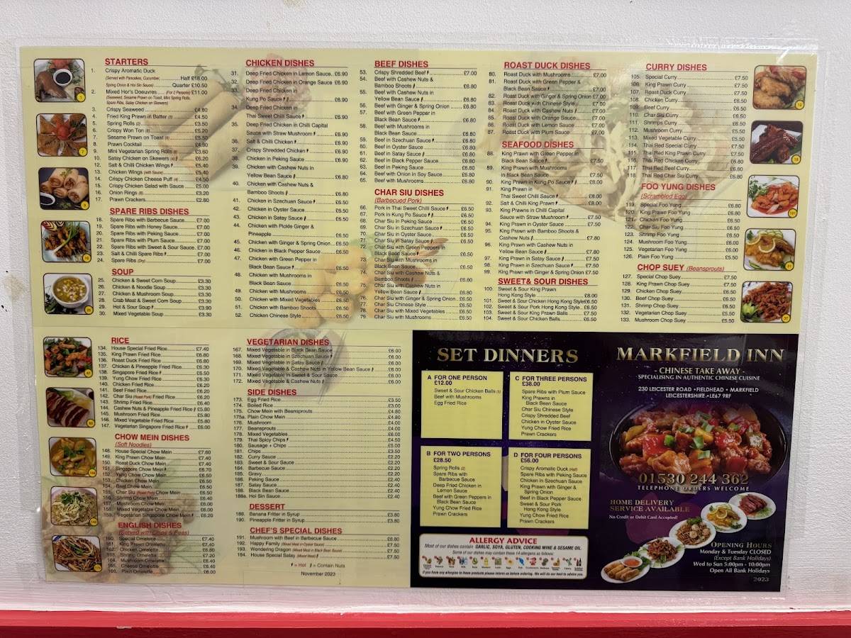 Menu at Markfield Inn Chinese Takeaway restaurant, Leicester, 230 ...