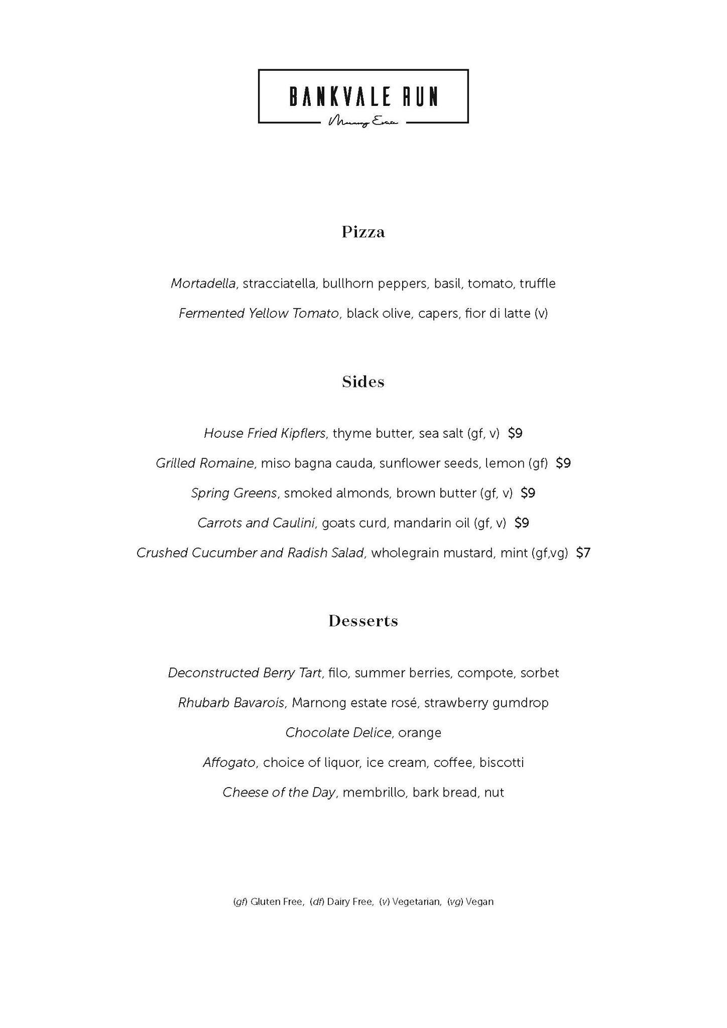 Menu at Marnong Estate - Winery restaurant, Mickleham