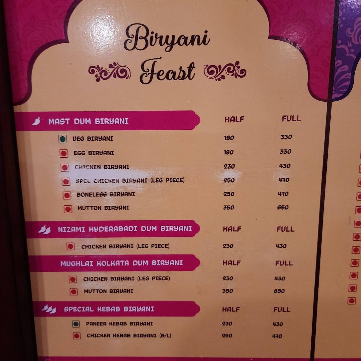 Menu at Mast Biryani, Bhatemora Gaon