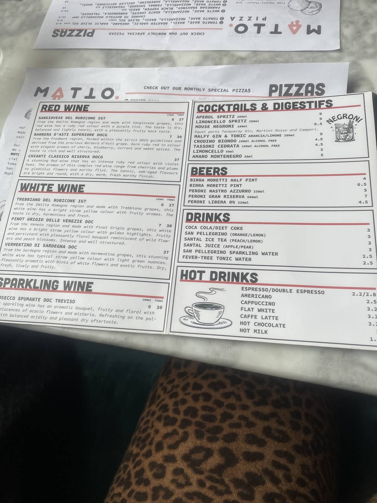 Menu at Matto Pizza restaurant, Edinburgh, 370 Morningside Rd